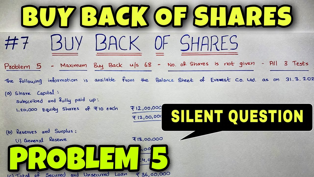 #7 Buy Back of Shares - Problem 5 - All Tests - By Saheb Academy - YouTube