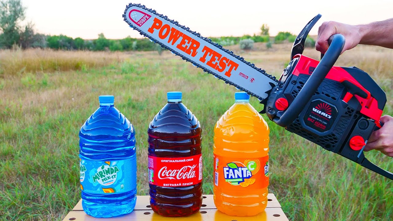 EXPERIMENT: Chainsaw vs Cola, Fanta, Mirinda - YouTube