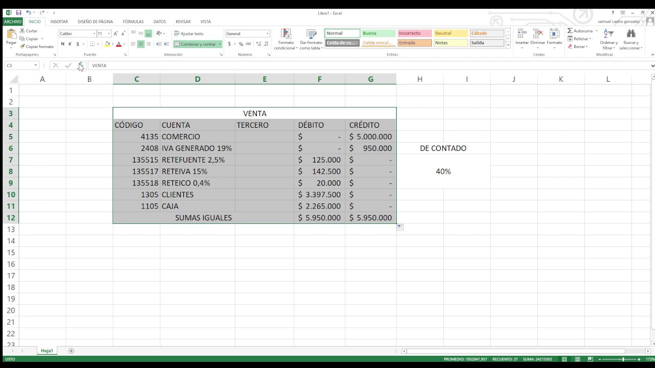 ¿Cómo formular un Excel para contabilizar una venta? [Contabilidad ...
