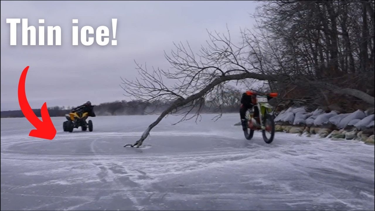 Dude Evan bro rips a dirt bike on thin ice! - YouTube