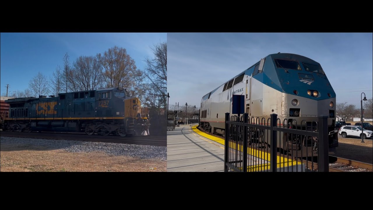 CSX 7257 and Amtrak GE 4 Carolinian Both At The Selma Station, NC - YouTube