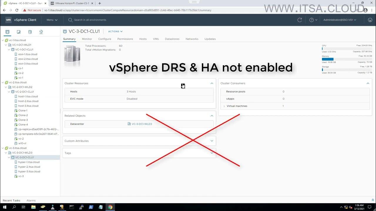 3 VMware VCSA, 3 Datacenters, 3 Clusters, 9 vSphere ESXi with DRS, HA ...