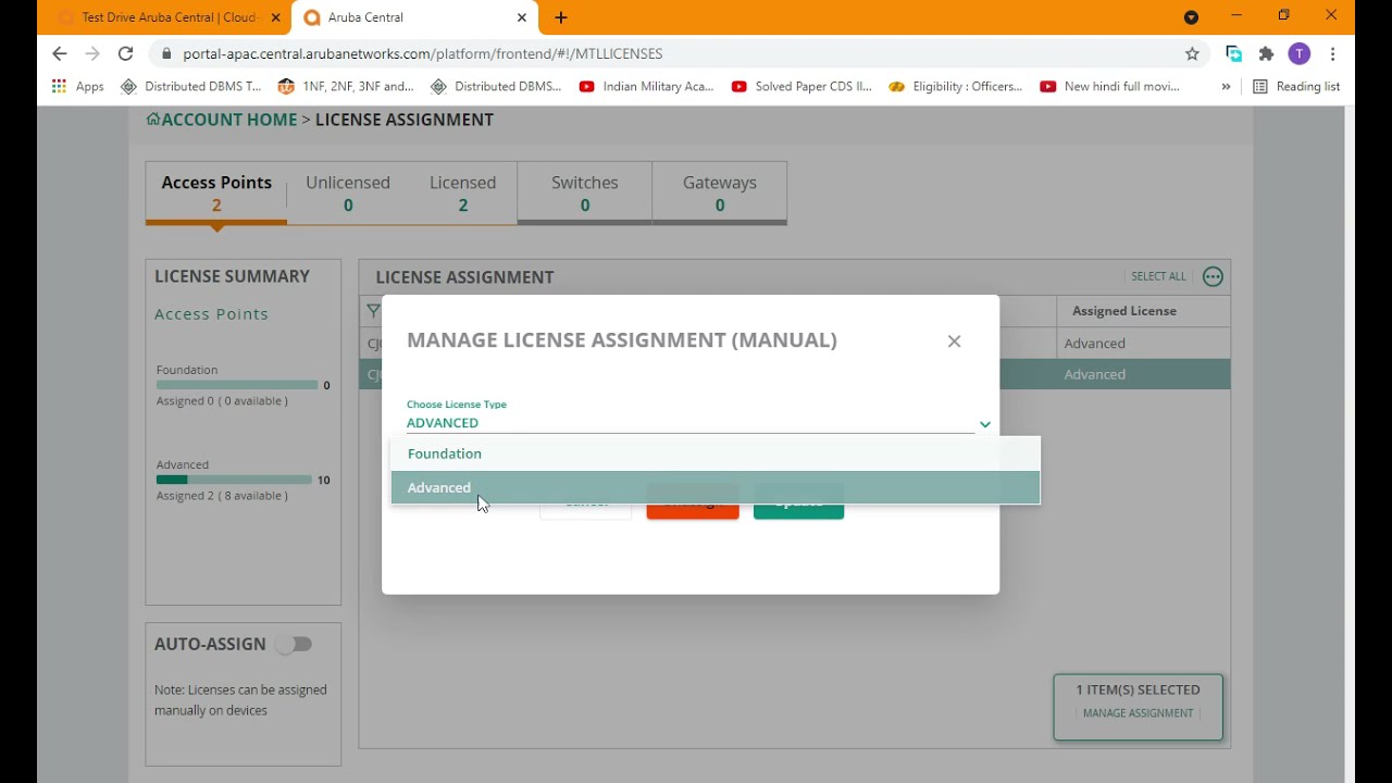 How to assign license in aruba central - YouTube