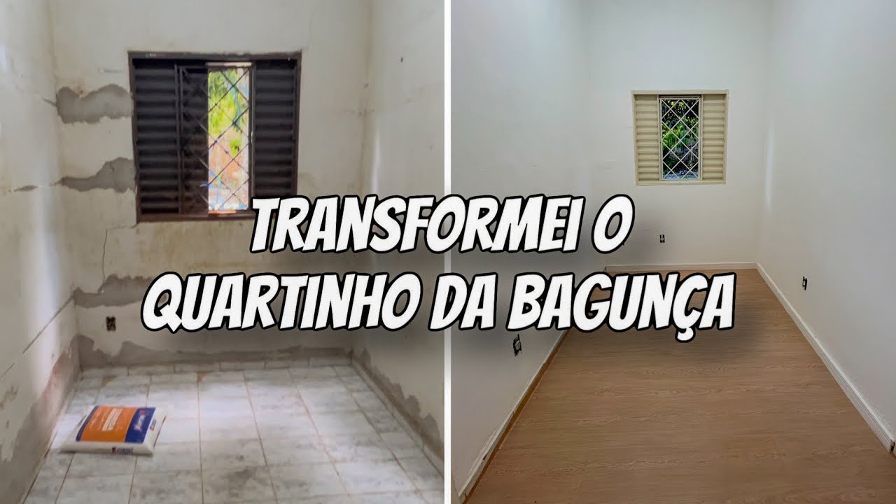Transformei o quarto da bagunça | Adesivei o piso, passei massa corrida ...