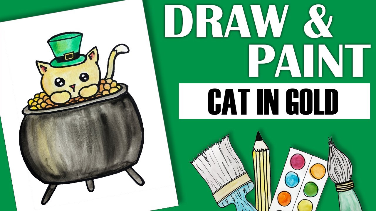 How to Draw and Paint a St. Patrick's Day Cat!! - YouTube