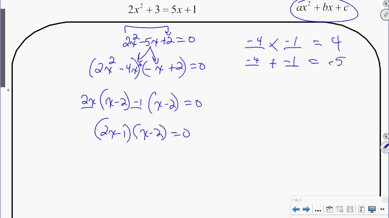 MPM2D 5 2 La résolution d'équation du second degré par factorisation ...