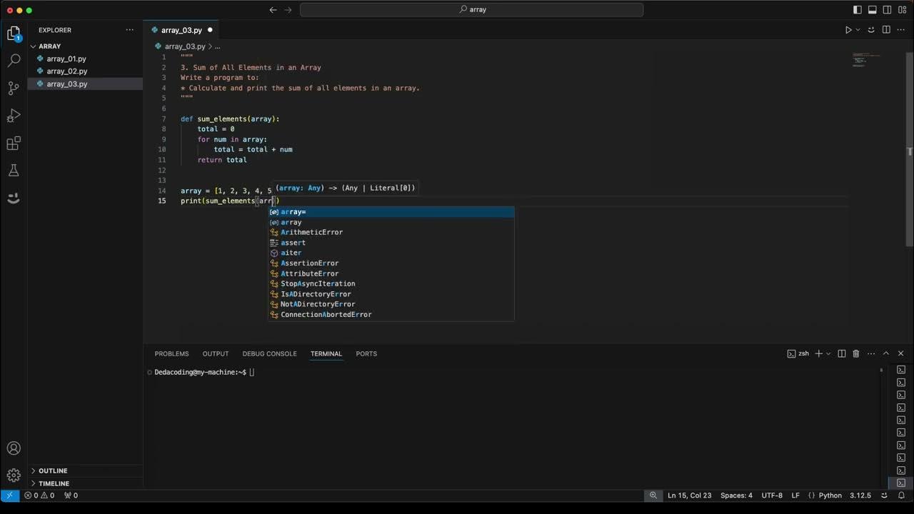Python: Array for beginners #3 Sum of all elements in an array - YouTube
