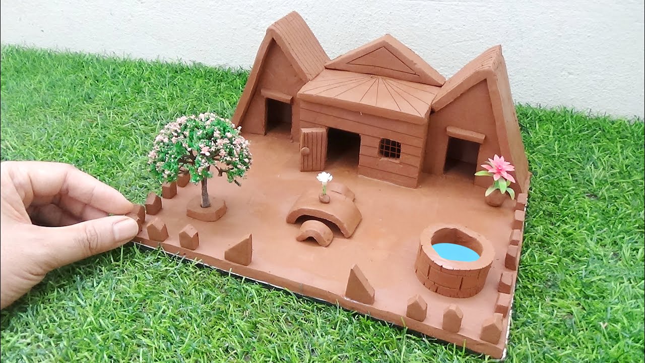 DIY How to make clay miniature house, Village House || Amazing clay ...