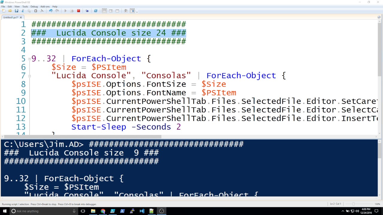 Powershell ISE $psISE font and size test - YouTube