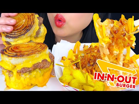 In-N-Out Burger Flying Dutchman with Grilled Onions and Animal Style Fries (ASMR Mukbang)