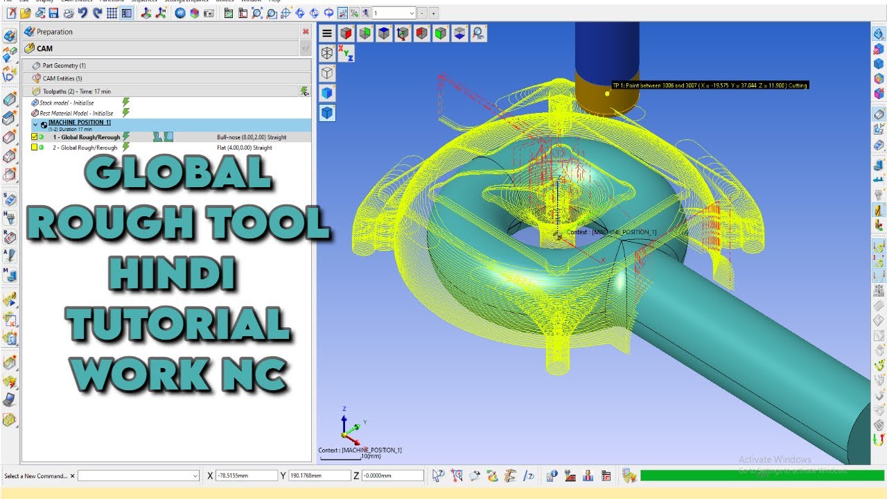 WORK NC GLOBAL ROUGH/REROUGH HINDI TUTORIAL #solidworks #cadcam #worknc #cncmachine #vmc - YouTube