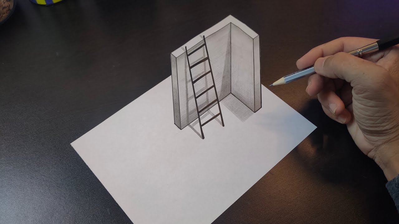 Ladder on Wall 3d Drawing | Tutorial Step by Step ️ - YouTube