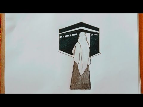 Muslim hijab girl drawing with kaaba || Pencil drawing easy - YouTube