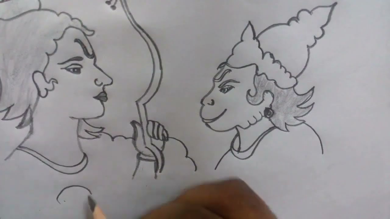 🙋‍♀️DRAWING TRICK🙋‍♀️HOW TO DRAW A LORD RAMA AND ANJANEYA🙏EASY DRAWING👍 ...