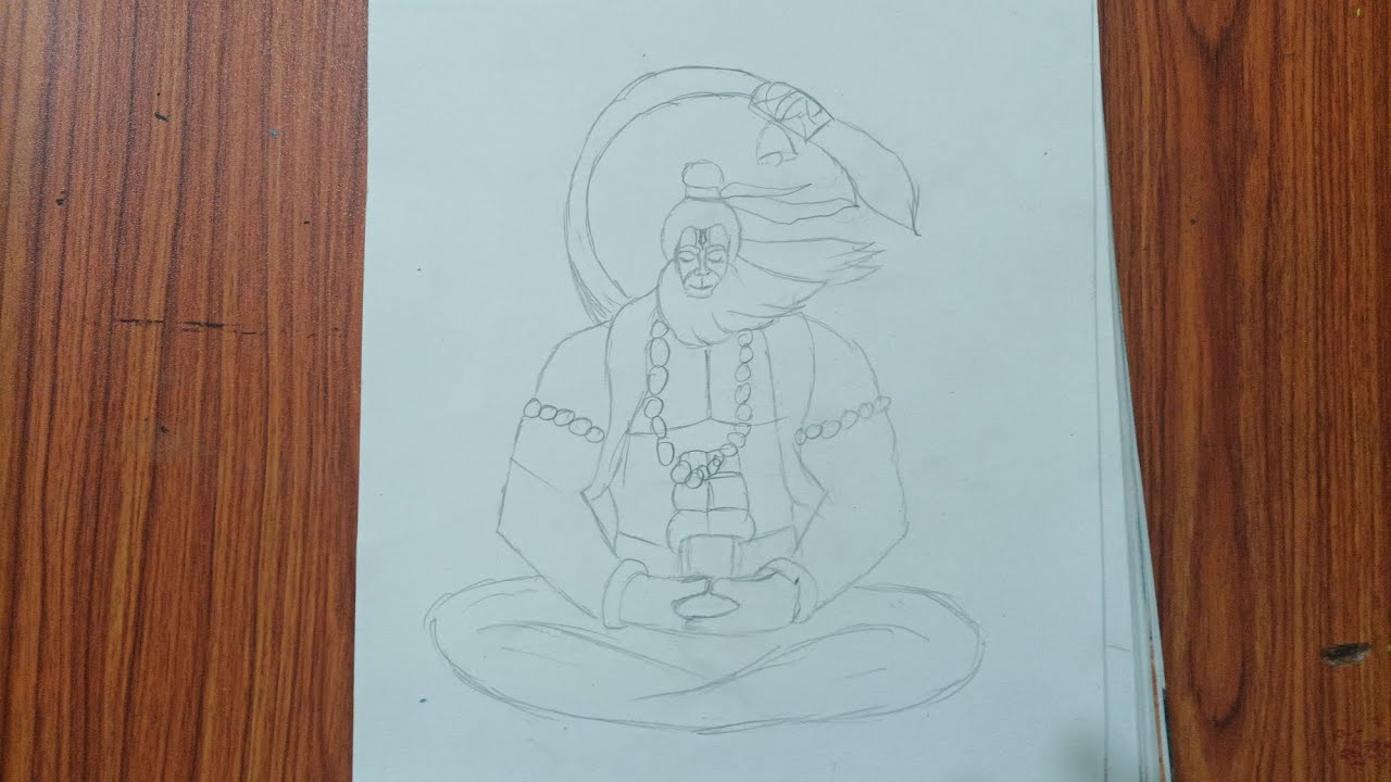 how to draw drawing of Hanuman ji in meditation mode - YouTube