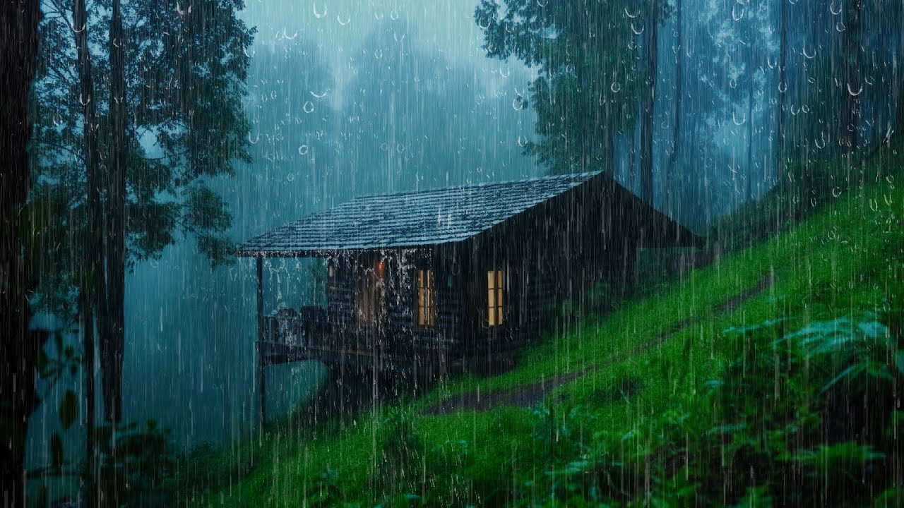 ⚡ Zware regenbui en enorme donder in het bos- Regengeluiden met onweer ...