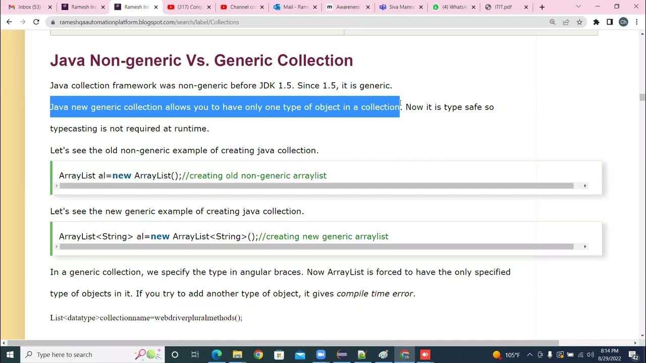 CoreJava Collections Generics PART3 AUG20220830 - YouTube