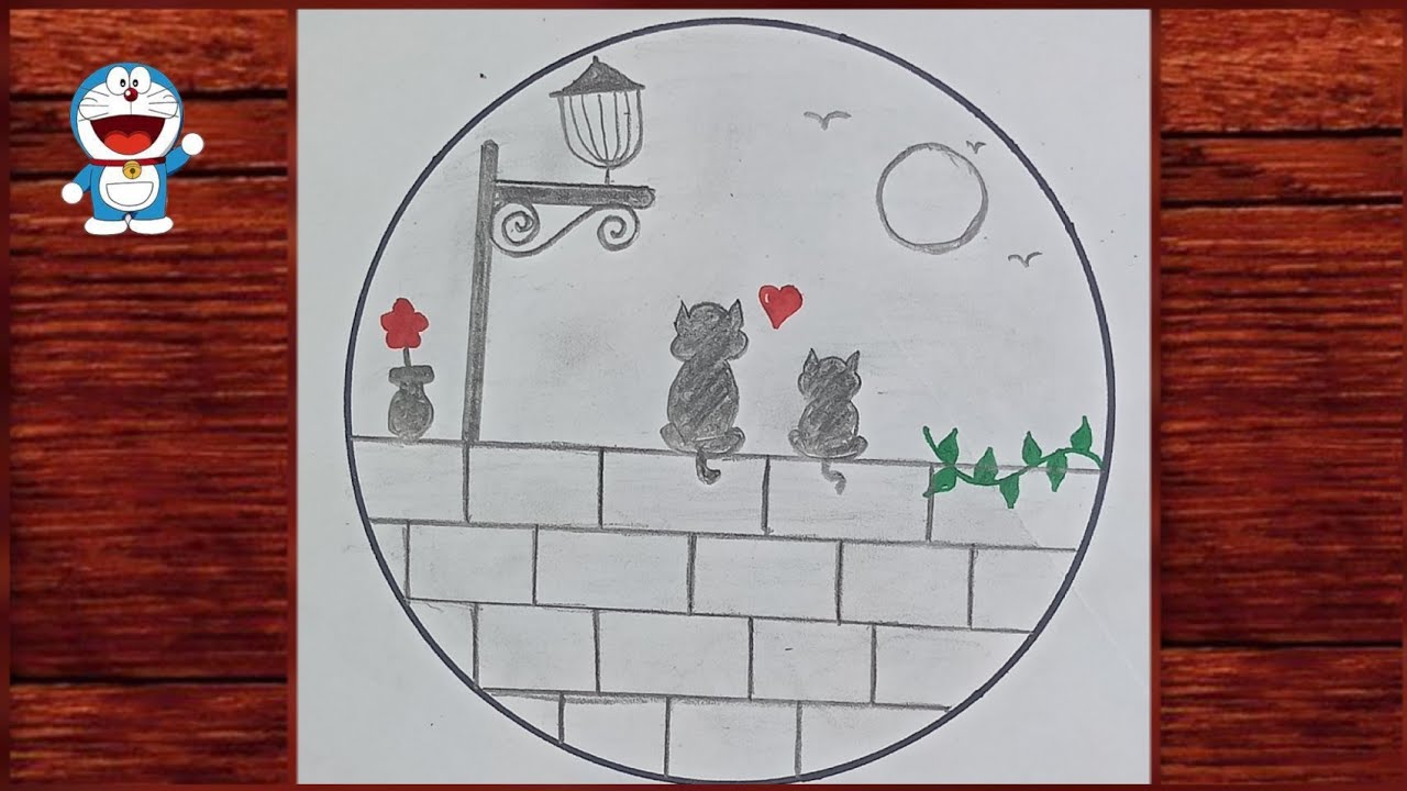 cat wall circle drawing scenery - YouTube