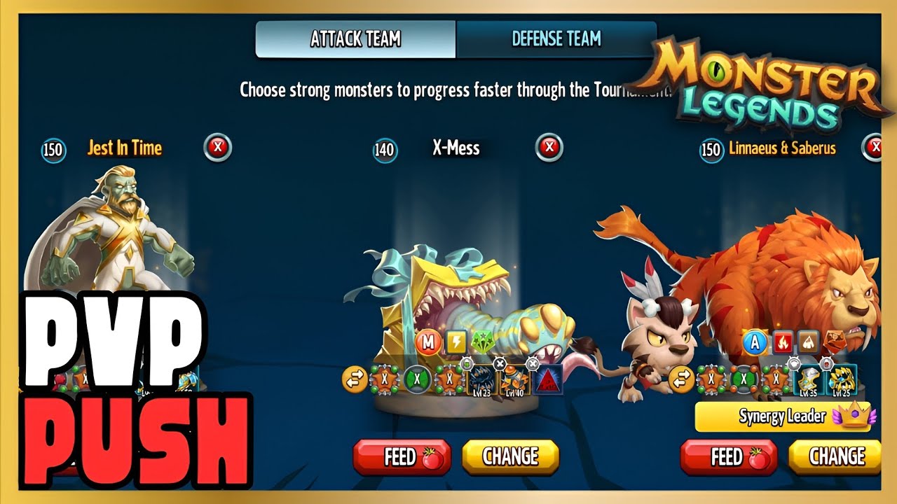 PVP PUSH USING LINNAEUS, X MESS AND JESTIN JUSTICE! (Monster Legends ...