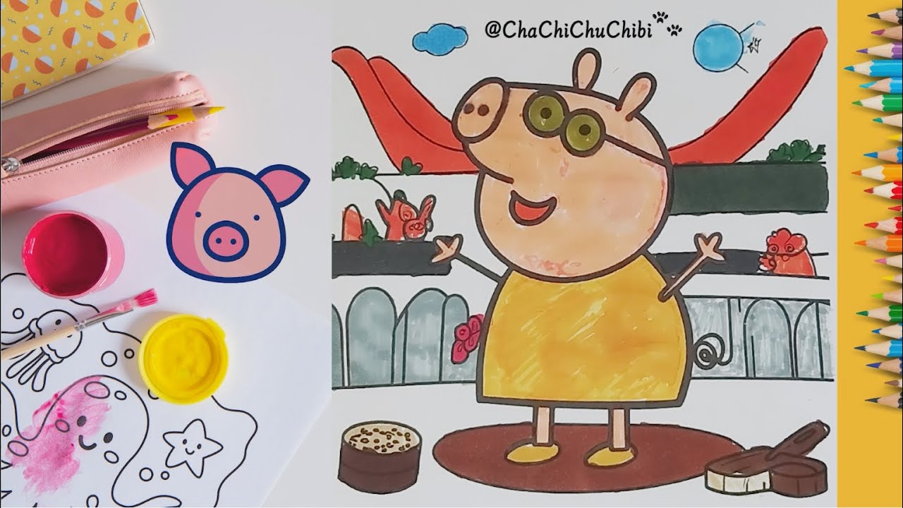 Easy Coloring Peppa Pig with Happy Face!🎨with Cha Chi Chu Chibi - YouTube