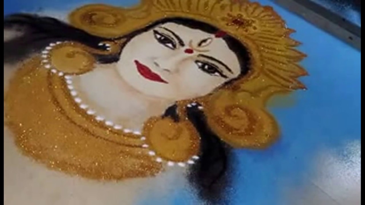 Rangoli Navratri Special Durga Rangoli - YouTube