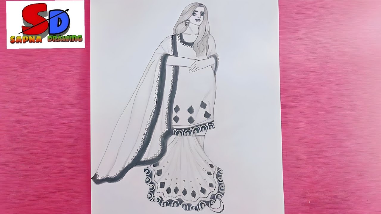 how to draw a girl wearing sharara dress - drawing | pencil sketch for ...