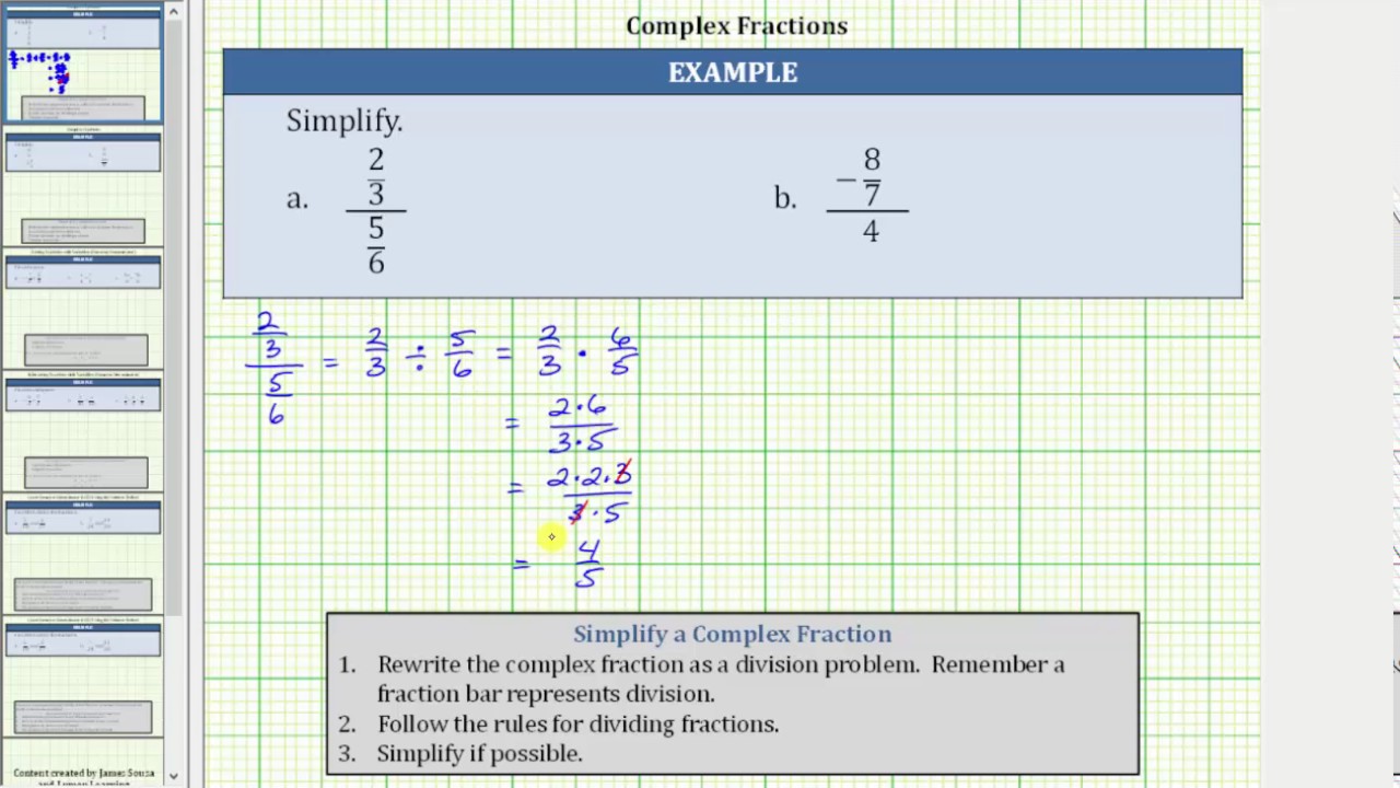 Simplify Complex Fractions 2 3 5 6 And 8 7 4 YouTube