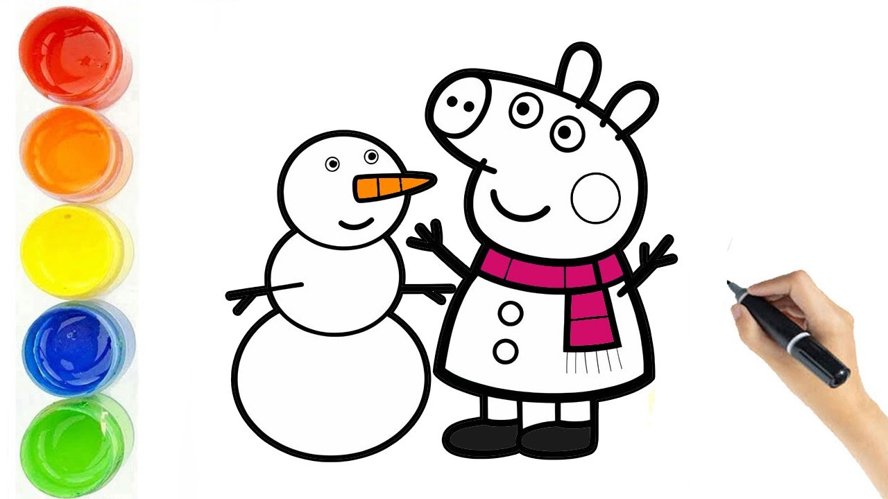 Peppa Pig With Snow Man Drawing For Kids || Drawing For Kids - YouTube