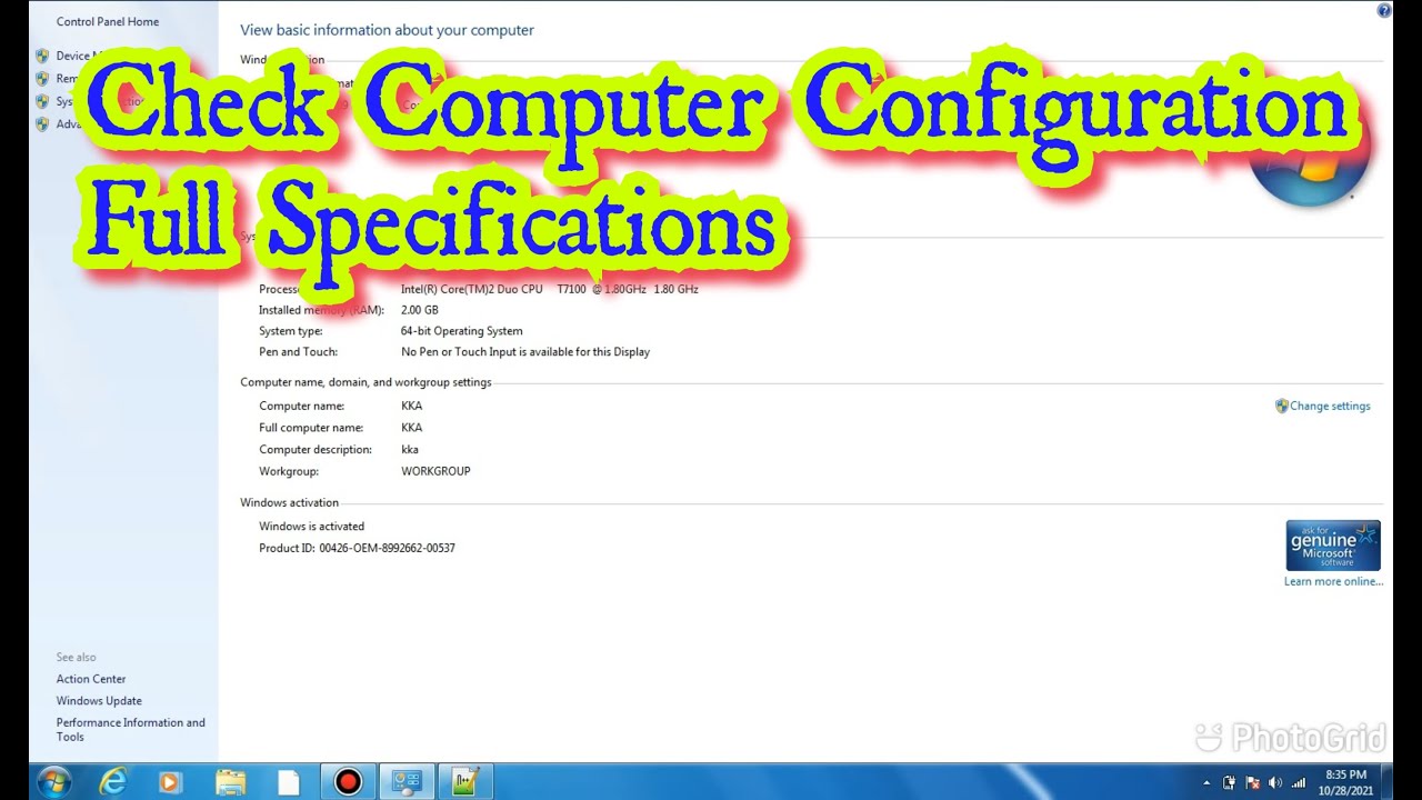 How To Check computer configurration II Full Specification of Computer ...