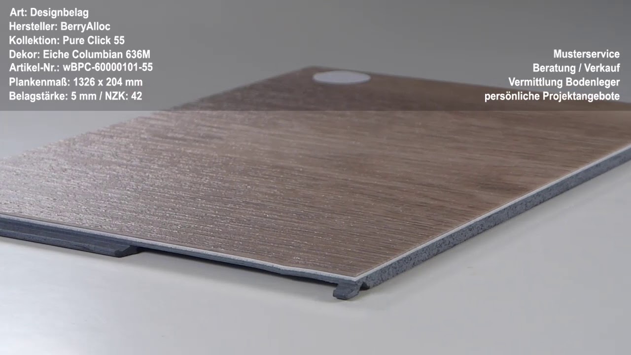 BerryAlloc Pure Click 55 Vinyl Eiche Columbian 636M - YouTube