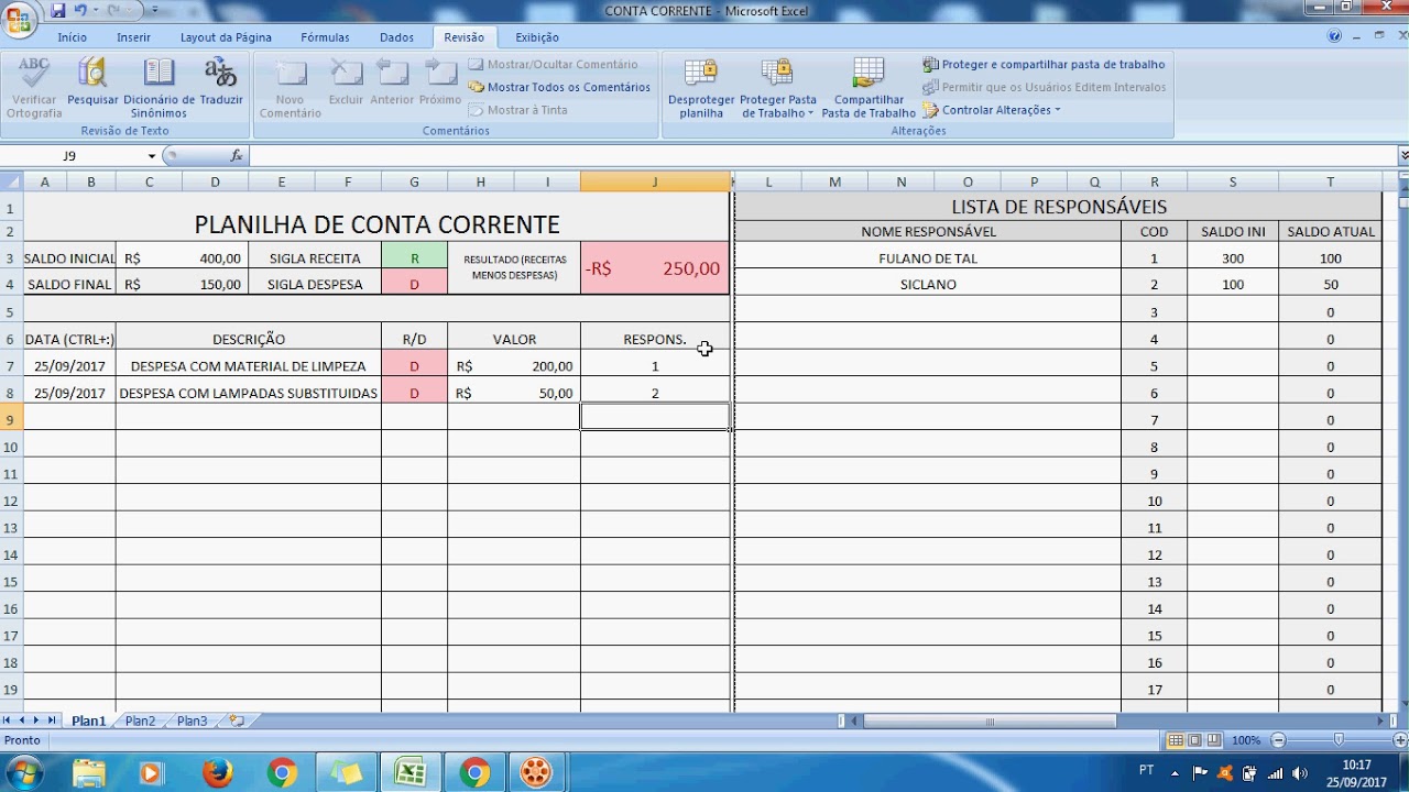PLANILHA CONTA CORRENTE - YouTube