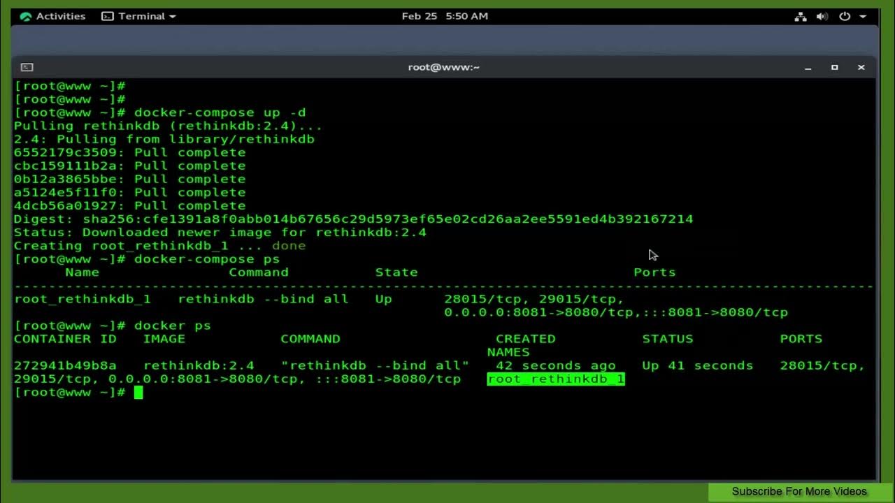Deploy run RethinkDB On Docker Docker-Compose Rocky Linux 8.5 - YouTube