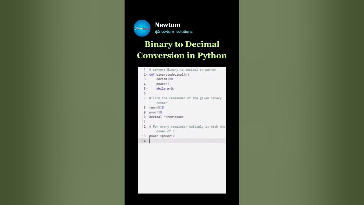 Binary To Decimal Conversion In Python Newtum Coding Pythontutorial Elearning Python