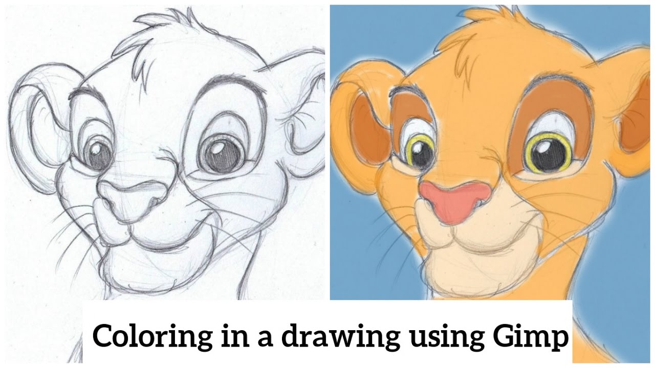 Digital coloring in a drawing or sketch using Gimp - YouTube
