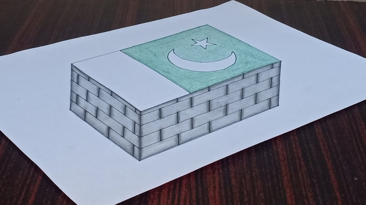 Very easy drawing - How to draw Pakistani flag - 3d flag drawing - 3d ...