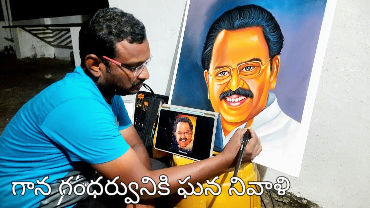 Sp balu 2nd death anniversary special art by chary colours - YouTube