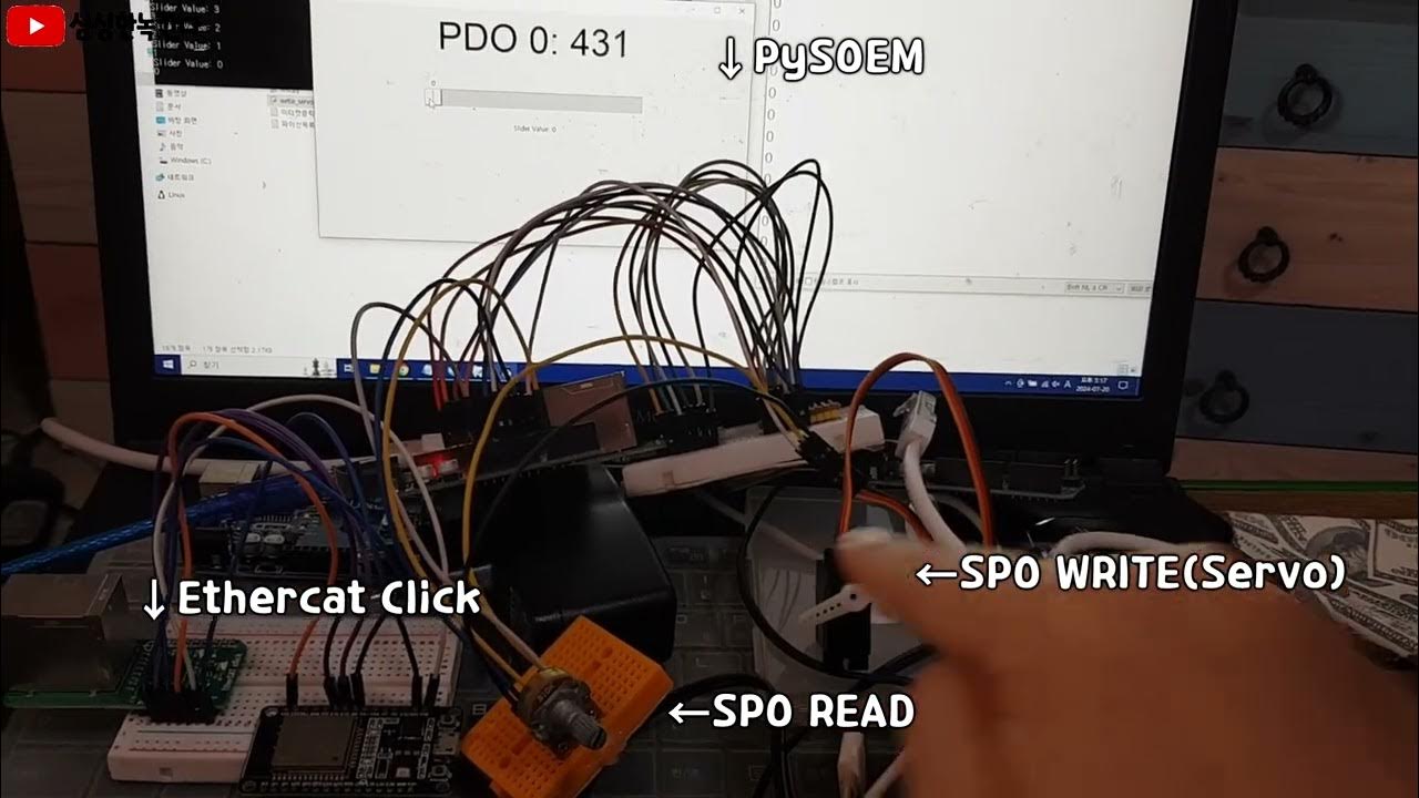 arduino에 이더캣모듈(ethercat click)을 연결해서 pysoem패키지로 python에서 pdo read/write해보기!(녹칸다의 실험실) - YouTube