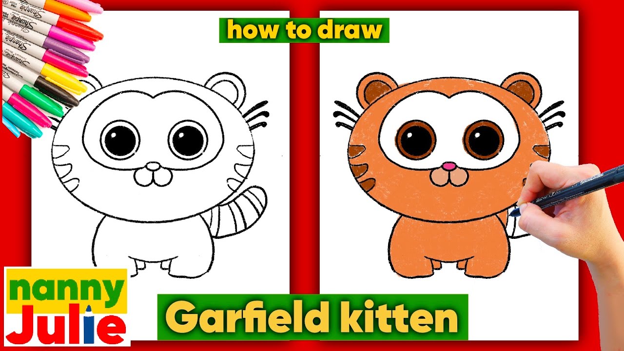 VERY EASY drawing kids lesson | How to draw cute Cat from The Garfield ...
