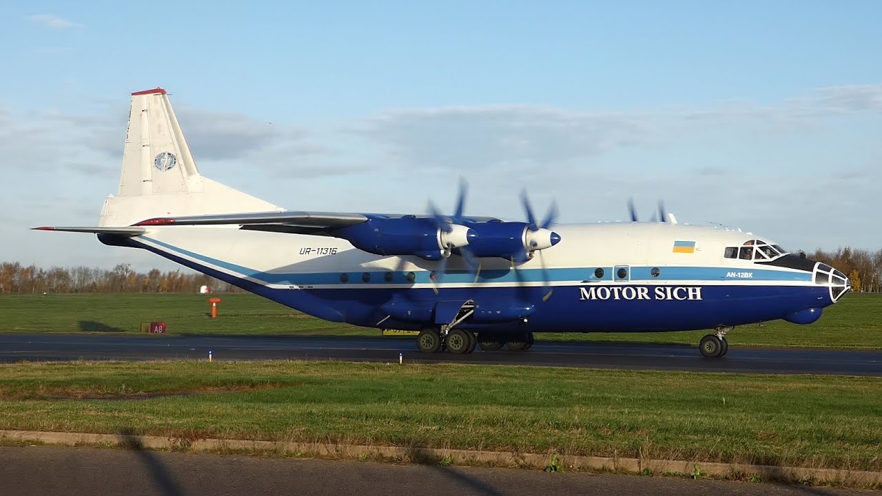 55 Year old Motor Sich Airlines AN-12BK Arrival & Departure at East ...