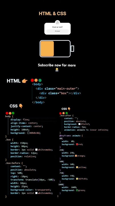 Battery Animation With Html Css Javascript Html Css Coding Shorts