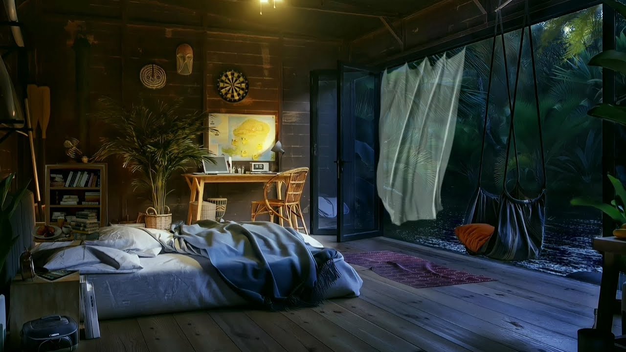 Secret lakehouse 🏡 | Cozy hideout ambience | stream, birds and crickets ...