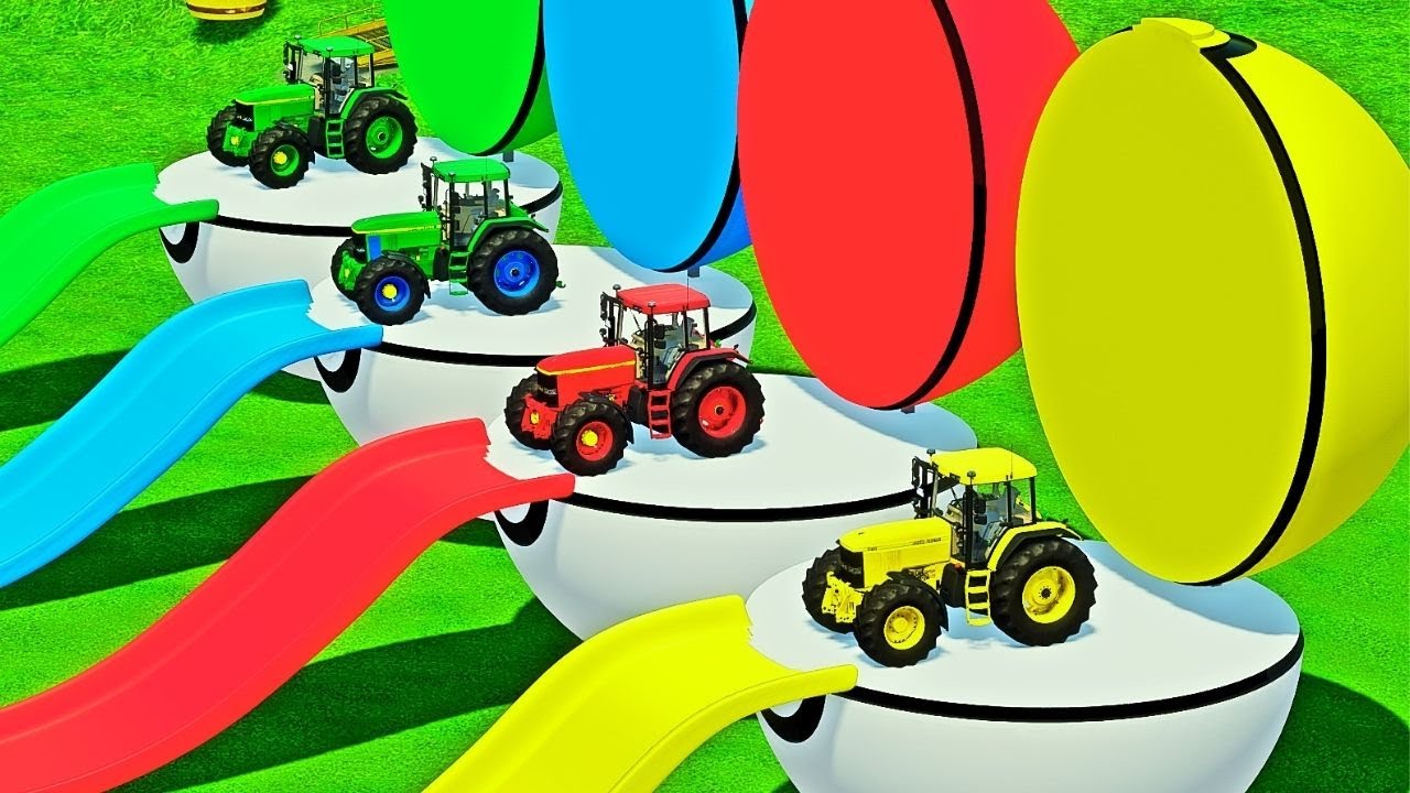 Tractors of COLORS ! TRACTORS WITH POKEMON GARAGE ! Farming Simulator ...