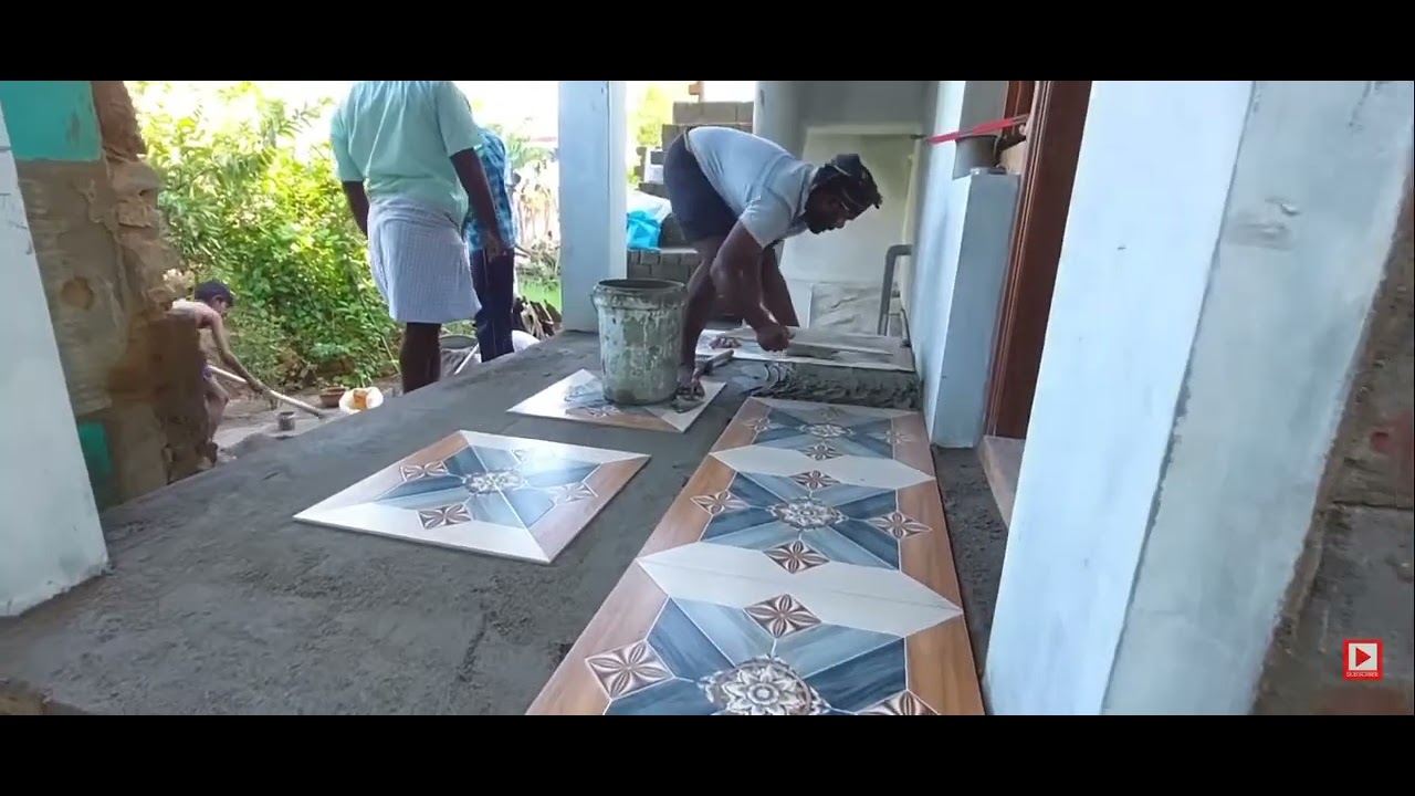 Amazing design with Anti Skid Floor Tile Installation on house portico || full digital tile ...
