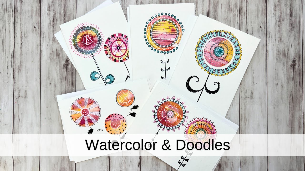 Easy Greeting Cards with Watercolor and Doodles - YouTube