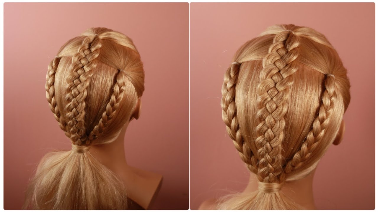 3 braids into ponytail 💞 - YouTube