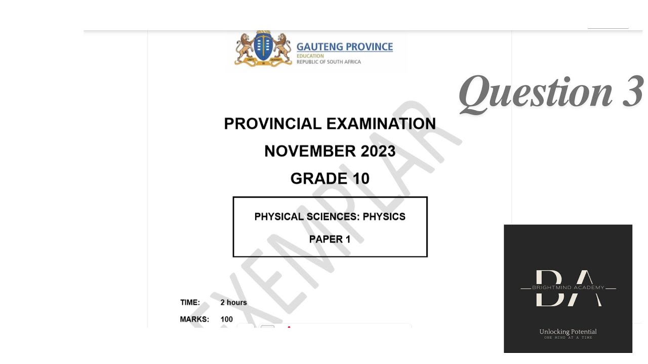 Grade 10 Physics | November 2023 P1| Exam Questions | Question 3 ...