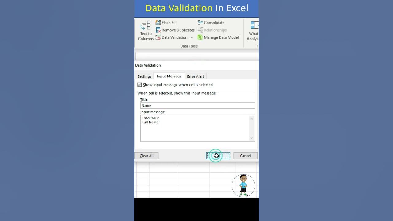 Input Message Data Validation In Excel Excel Exceltips Shorts