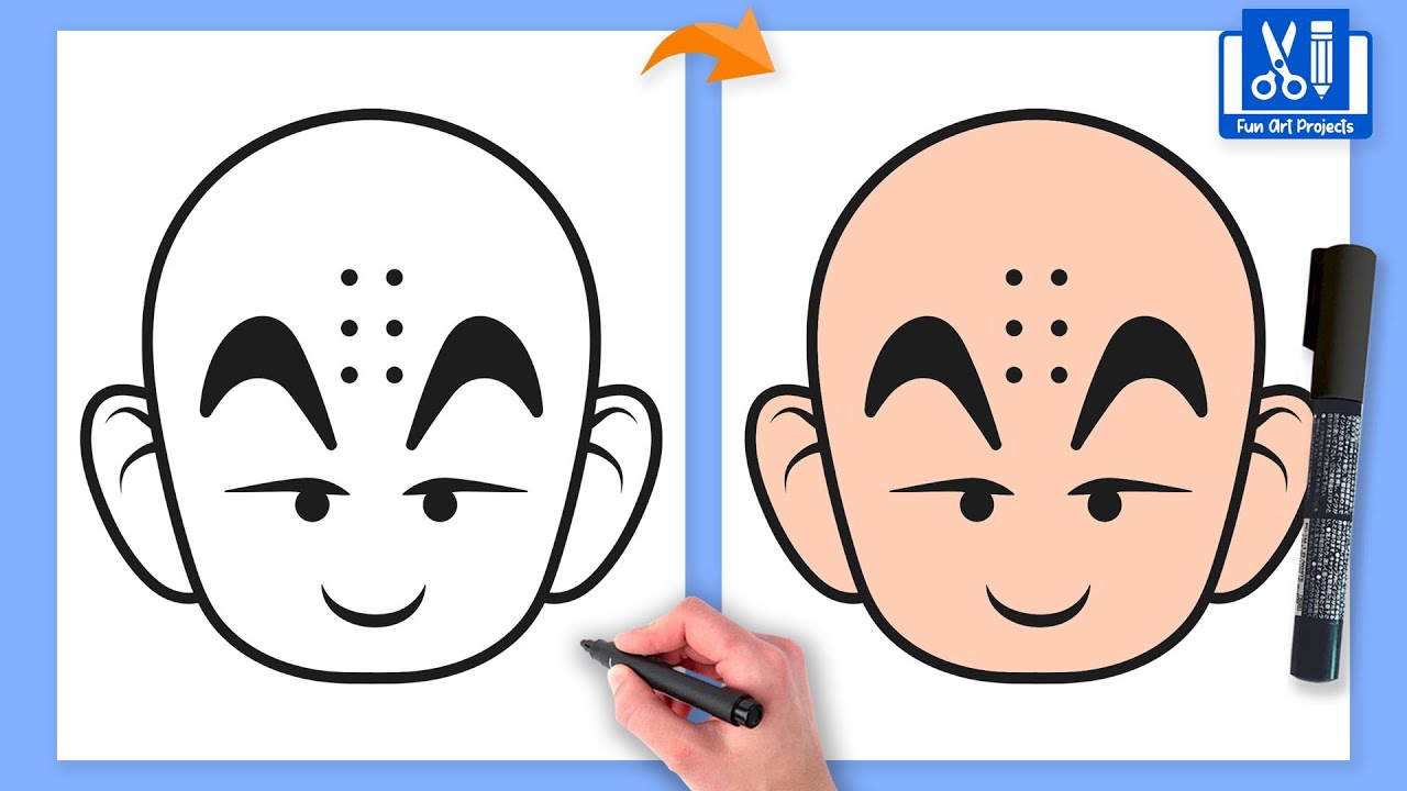 How To Draw Krillin From Dragon Ball Z | Draw Anime Characters Step By ...
