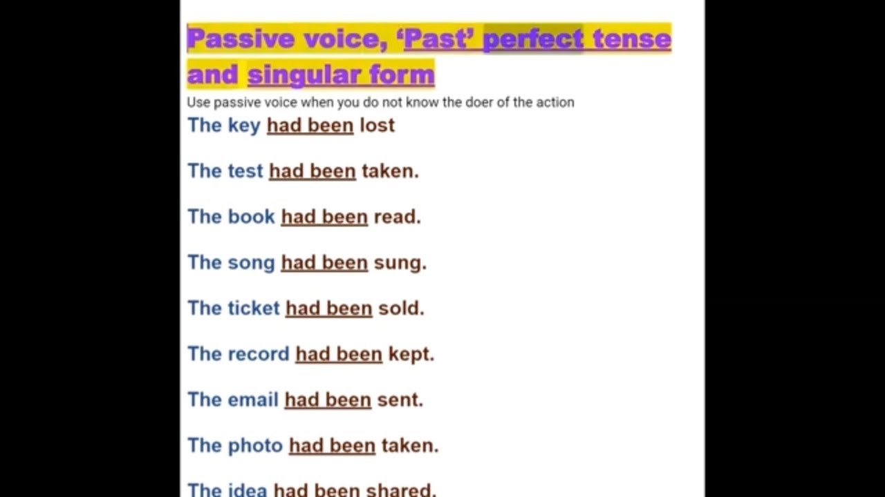 Passive Voice in Past Perfect Tense (Singular Form) | English Grammar ...