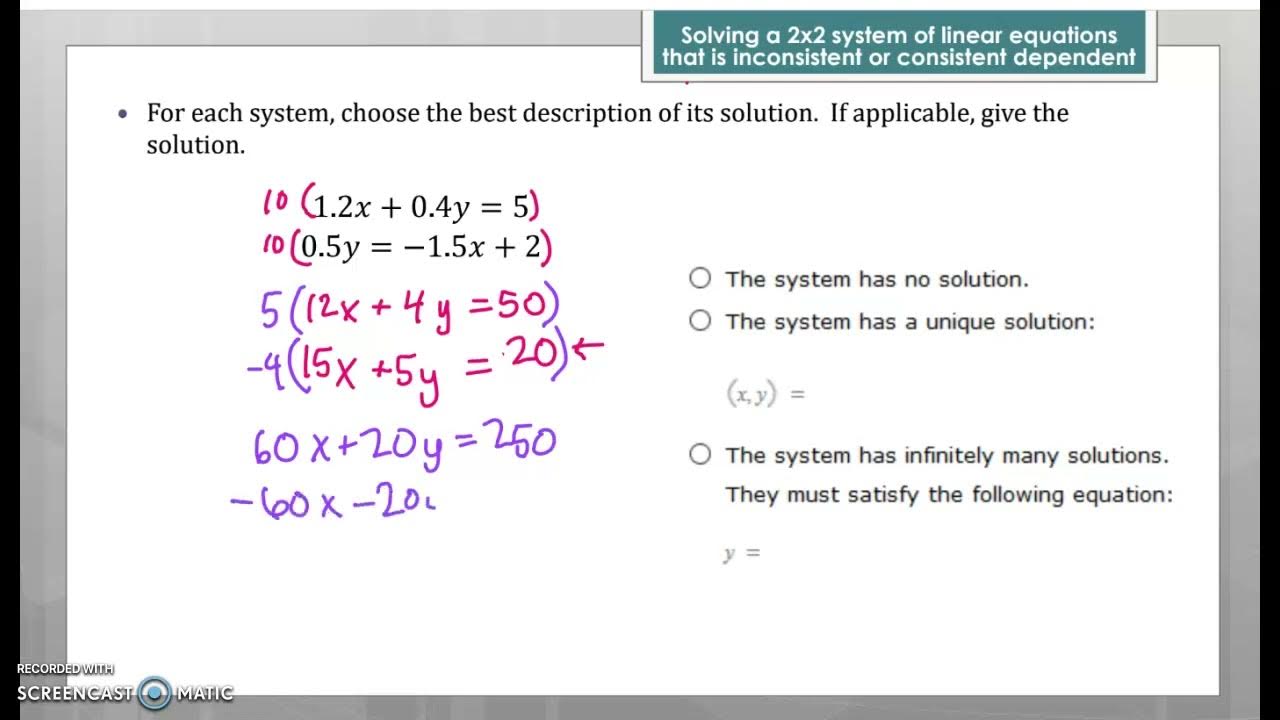 Solving a 2x2 system of linear equations that is inconsistent or consistent dependent - YouTube